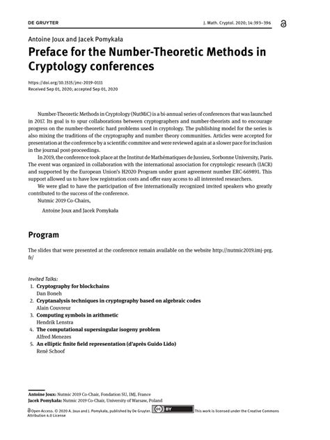Pdf Preface For The Number Theoretic Methods In Cryptology Conferences