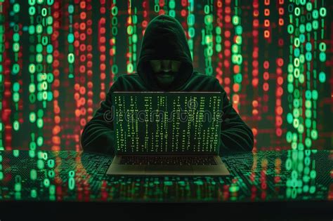 A Dark Hooded Figure Sitting In Front Of A Laptop Their Silhouette Visible Against The