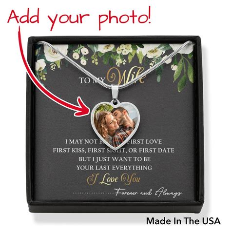 To My Wife Custom Photo Heart Necklace Message Card Teepoem Ltd