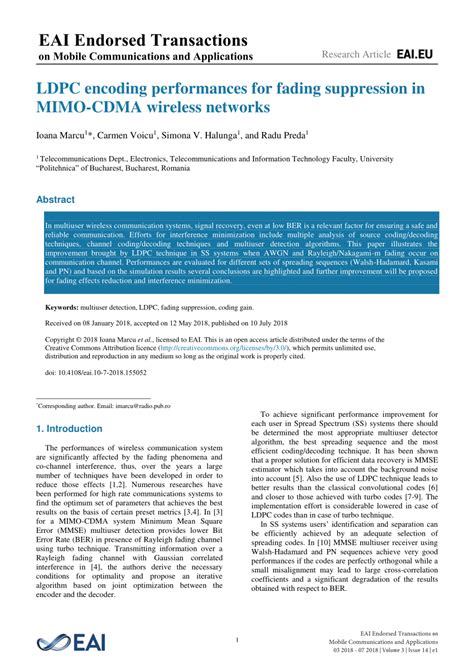 Pdf Ldpc Encoding Performances For Fading Suppression In Mimo Cdma