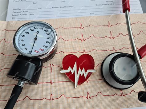Premium Photo | Tonometer for measuring pressure and ECG and heart icon