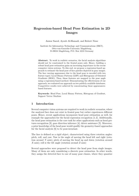 Pdf Regression Based Head Pose Estimation In 2d Images