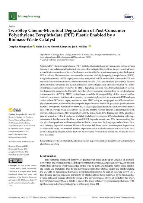 PDF Two Step Chemo Microbial Degradation Of Post Consumer Polyethylene Terephthalate PET