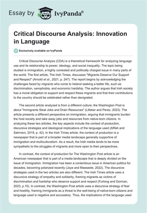 Critical Discourse Analysis Innovation In Language 389 Words Essay Example