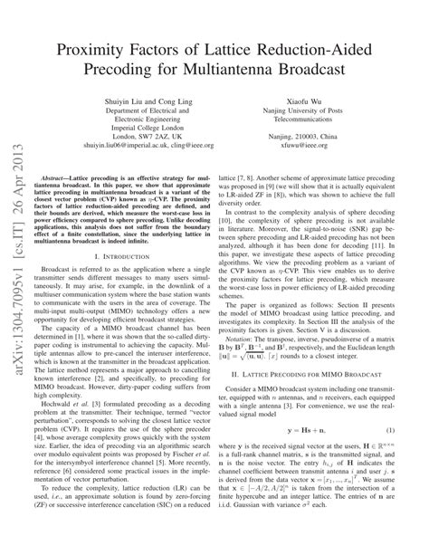 Pdf Proximity Factors Of Lattice Reduction Aided Precoding For