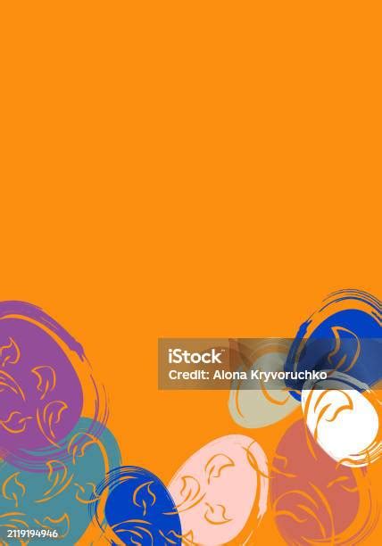 벡터 손으로 그린 붓 획 파스텔 달걀이 있는 부활절 디자인 모던 미니멀리스트 스타일 세로 포스터 엽서 웹 사이트 페이지 배너 브로셔 텍스트 복사 공간이 있는 엽서 검색에