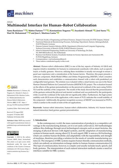 pdf multimodal interface for human robot collaboration