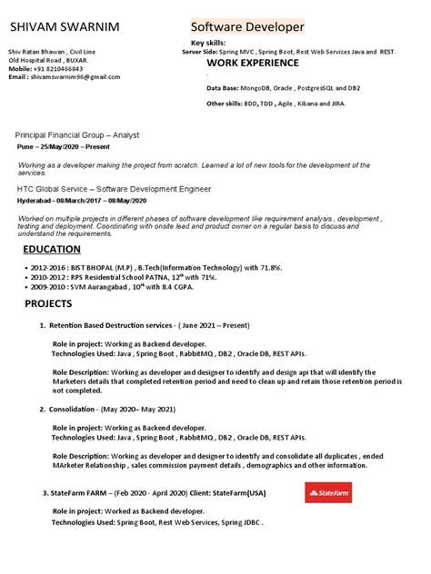 Shivam Swarnim Software Developer Work Experience Pdf