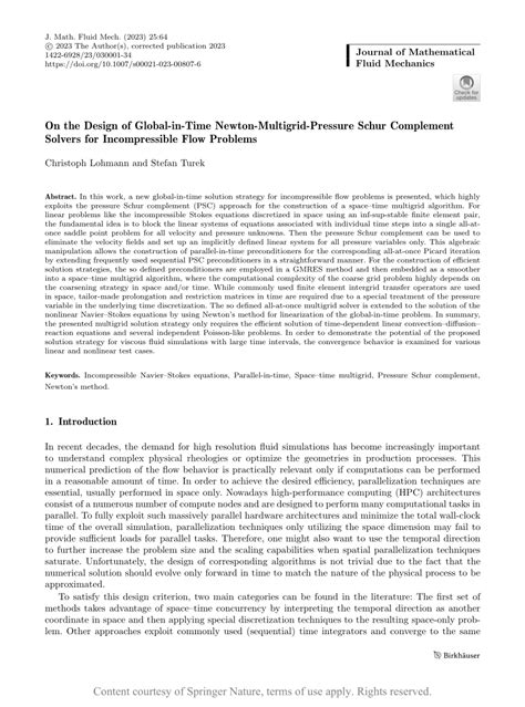 Pdf On The Design Of Global In Time Newton Multigrid Pressure Schur