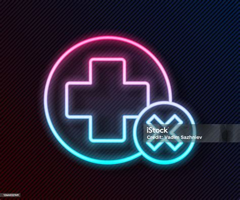 빛나는 네온 라인 크로스 병원 의료 아이콘 검은 배경에 고립 응급 진단 기호입니다 의학 및 약국 기호 벡터 일러스트레이션 약국에 대한 스톡 벡터 아트 및 기타 이미지