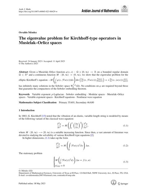 Pdf The Eigenvalue Problem For Kirchhoff Type Operators In Musielak