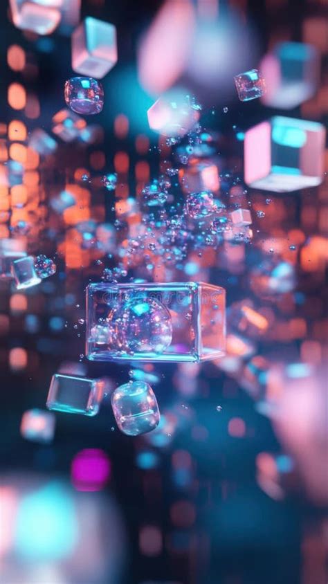 Floating Cubes And Spheres Abstract Neon Light Show Stock Illustration Illustration Of Shapes