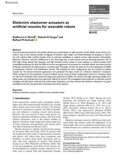 Pdf Dielectric Elastomer Actuators As Artificial Muscles For Wearable Robots