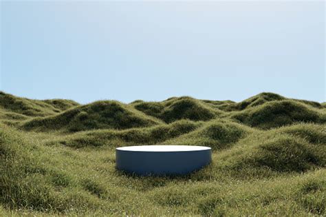 추상 3d 렌더링 플랫폼 및 모형 자연 배경 잔디 필드 배경 초원 산에 돌 연단 제품 스탠드 디스플레이 광고 화장품 또는 기타