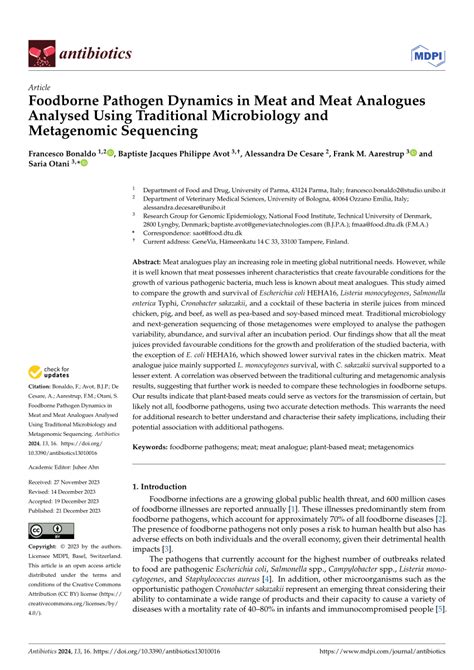 Pdf Foodborne Pathogen Dynamics In Meat And Meat Analogues Analysed Using Traditional