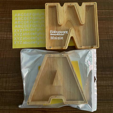 Badu Bg Дървен буркан за спестяване на английска азбука Творческа касичка с прозрачен прозорец с