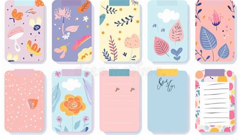 Professional Cute Notepad Pages Set On Vertical Paper Sheet Stock Illustration Illustration Of