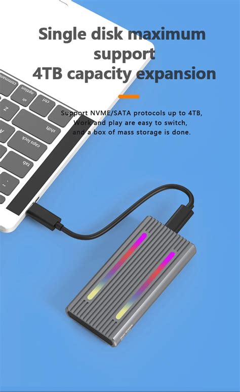 Rgb Colorful Light M 2 Nvme Ssd External Portable Enclosure Case Dual Protocol Nvme Sata 2 In 1