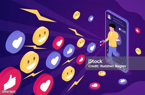 자석을 사용하여 소셜 미디어에서 좋아요와 반응을 얻는 남성 캐릭터 셀카에 대한 스톡 벡터 아트 및 기타 이미지 셀카 3차원