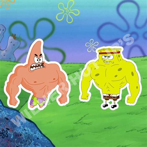 3 Buff Spongebob And Patrick Sticker Pack Fry Cook Games Spongebob