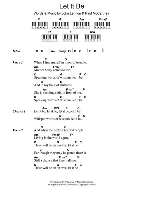 Let It Be Sheet Music The Beatles Piano Chordslyrics Piano Songs