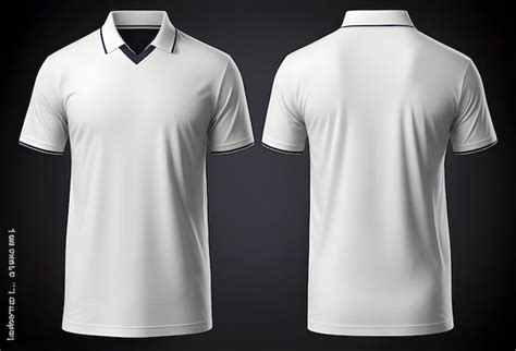 흰색 일반 티셔츠 모형에 격리된 빈 칼라 셔츠 모형 템플릿 전면 및 후면 보기 프리미엄 사진