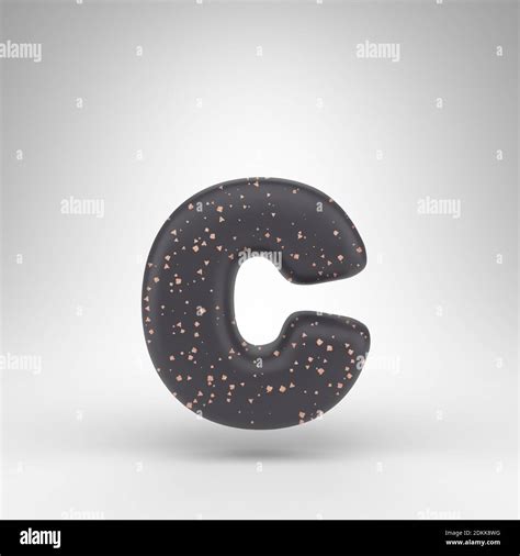 Letter C Lowercase On White Background Black Matte 3d Rendered Font With Copper Dots Texture