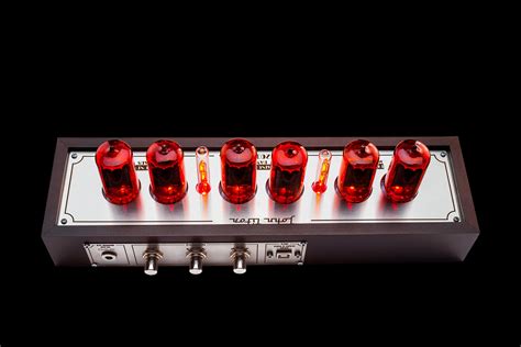 Z566m Red Nixie Clock With Sockets And Columns In A Vintage Ashwood Case [smf Rgb Usb Tunes