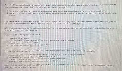 Solved Write A Java GUI Application For NASA That Will Allow Chegg