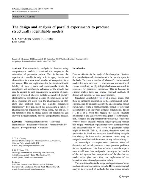 pdf the design and analysis of parallel experiments to produce structurally identifiable models