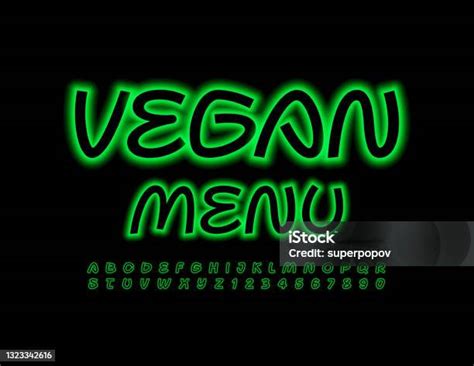 벡터 빛나는 템플릿 비건 메뉴 예술 알파벳 문자 및 숫자 세트 0명에 대한 스톡 벡터 아트 및 기타 이미지 0명 건강한 생활방식 건강한 식생활 Istock