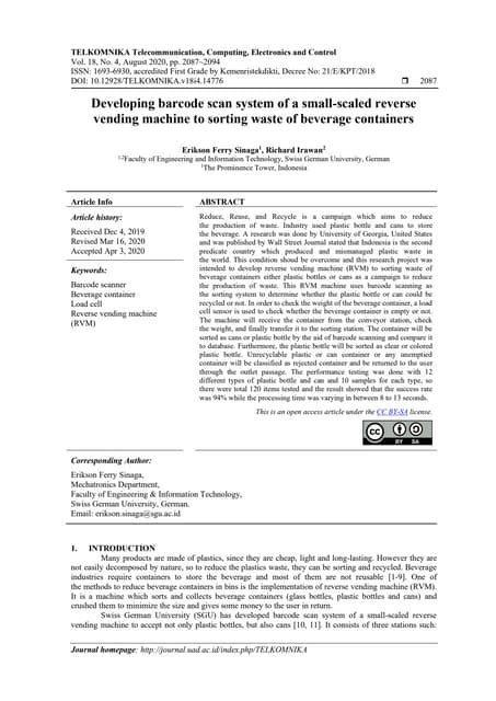 Developing Barcode Scan System Of A Small Scaled Reverse Vending