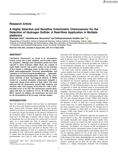 Pdf A Highly Selective And Sensitive Colorimetric Chemosensor For The