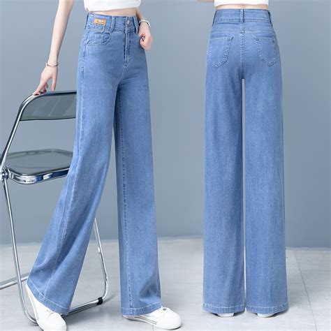 天丝牛仔阔腿裤女2023年春秋新款小个子高腰直筒垂感薄冰丝大脚裤虎窝淘