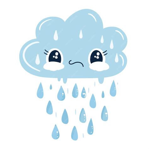 Flat Illustration Of A Crying Cloud With Rain On A White Background