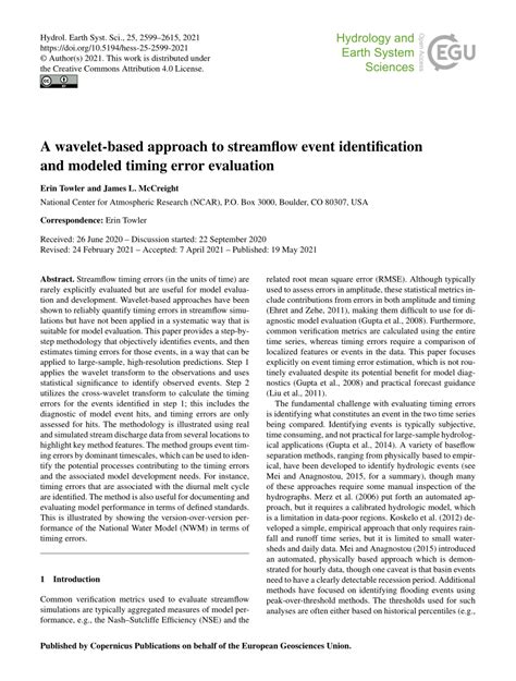 Pdf A Wavelet Based Approach To Streamflow Event Identification And Modeled Timing Error