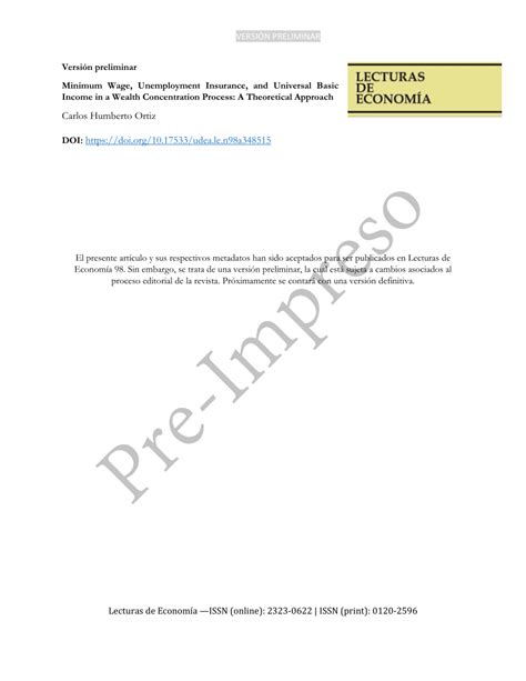 Pdf Minimum Wage Unemployment Insurance And Universal Basic Income