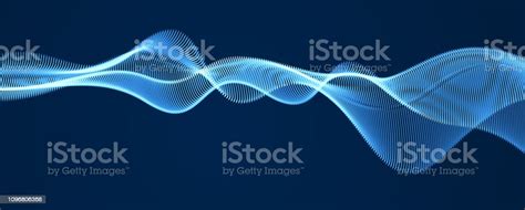 흐르는 에너지 입자 어둠에 혼합된 점의 물결 3 차원 곡선 점선된 벡터 일러스트 레이 션 3d 미래 기술 스타일 빛나는 빛나는 효과입니다 파도 패턴에 대한 스톡 벡터 아트