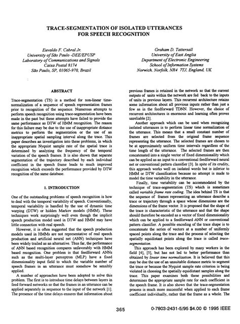 Pdf Trace Segmentation Of Isolated Utterances For Speech Recognition