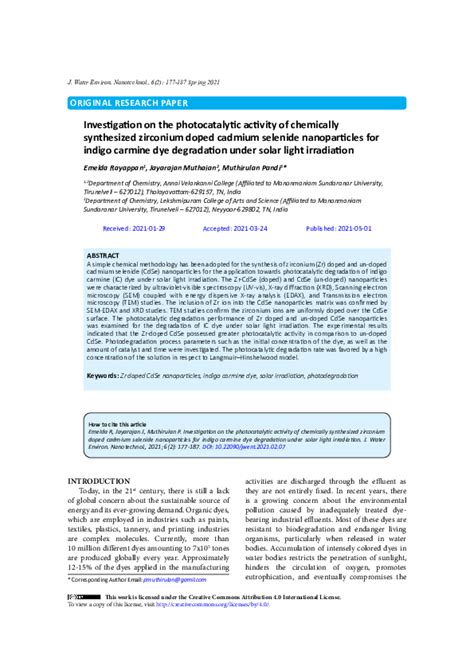 Pdf Investigation On The Photocatalytic Activity Of Chemically Synthesized Zirconium Doped