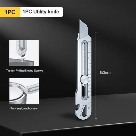 다기능 포켓 다용도 나이프 스테인레스 스틸 다용도 나이프 언박싱 커터 사무실 문구 6 In 1