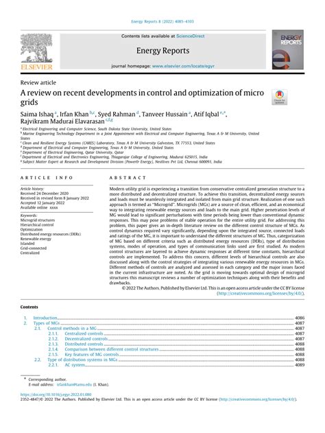 pdf a review on recent developments in control and optimization of micro grids