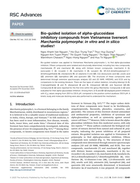 Pdf Bio Guided Isolation Of Alpha Glucosidase Inhibitory Compounds From Vietnamese Liverwort