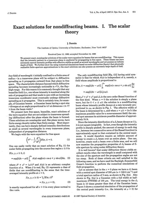 Pdf Exact Solutions For Nondiffracting Beams I The Scalar Theory