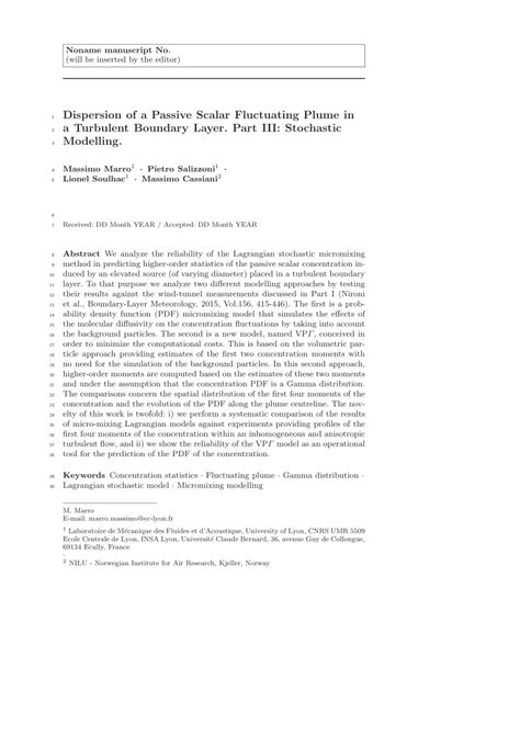 Pdf Dispersion Of A Passive Scalar Fluctuating Plume In A Turbulent Boundary Layer Part Iii