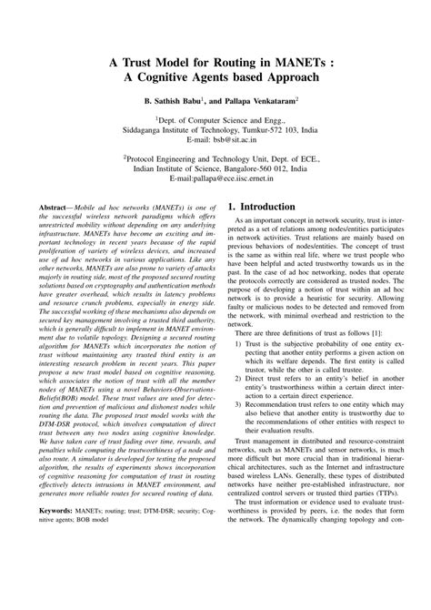 Pdf A Trust Model For Routing In Manets A Cognitive Agents Based Approach