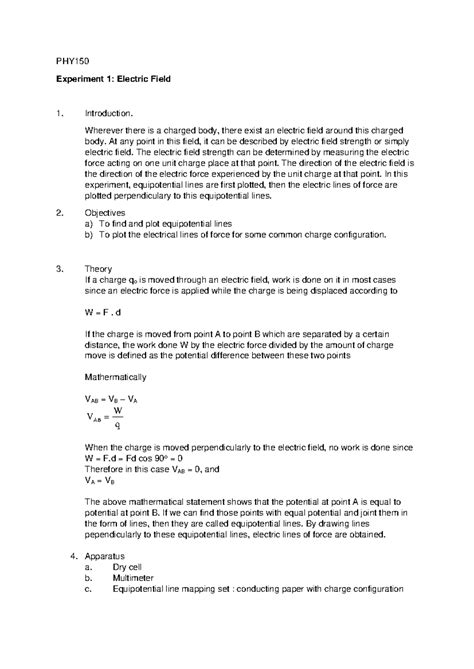 PHY Lab Electric Field Line PHY Experiment Electric Field Introduction Wherever There