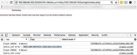connection has been closed another user may have logged in on the remote windows machine