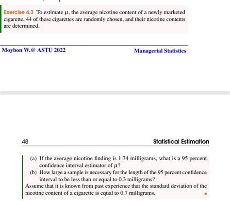 Exercise 43 To Estimate The Average Nicotine StudyX