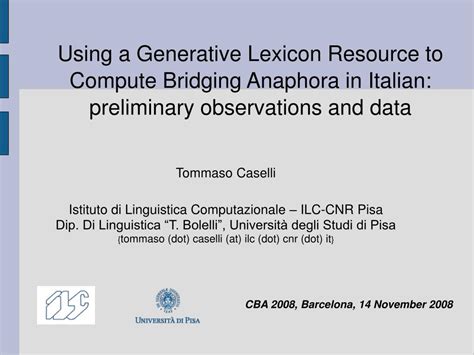 Ppt Using A Generative Lexicon Resource To Compute Bridging Anaphora In Italian Powerpoint